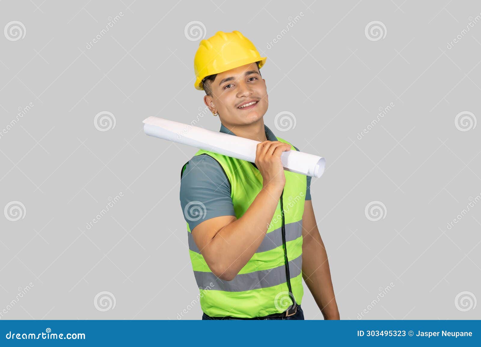 An Asian Happy Construction Worker Engineer Giving Expression Gestures ...