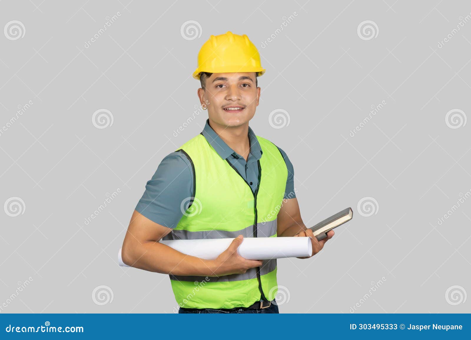 An Asian Happy Construction Worker Engineer Giving Expression Gestures ...