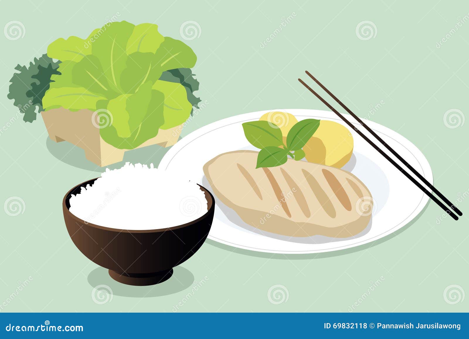 Asian Healthy Lunch Set stock vector. Illustration of cooking - 69832118