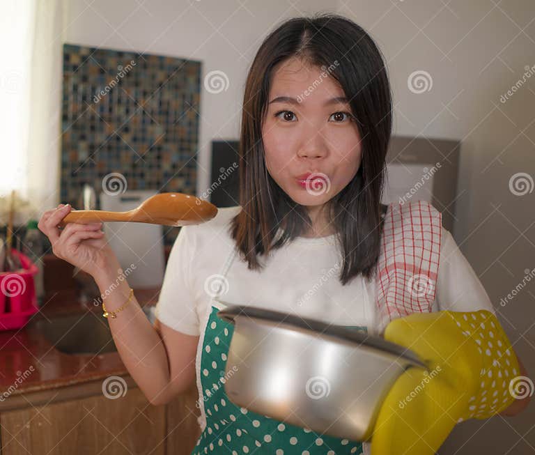 Asian Home Cook Girl Lifestyle Portrait Young Happy And Beautiful