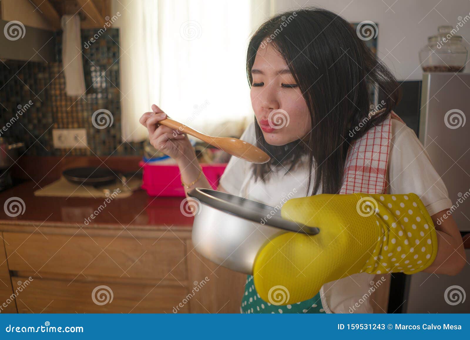 Asian Home Cook Girl Lifestyle Portrait Young Happy And Beautiful
