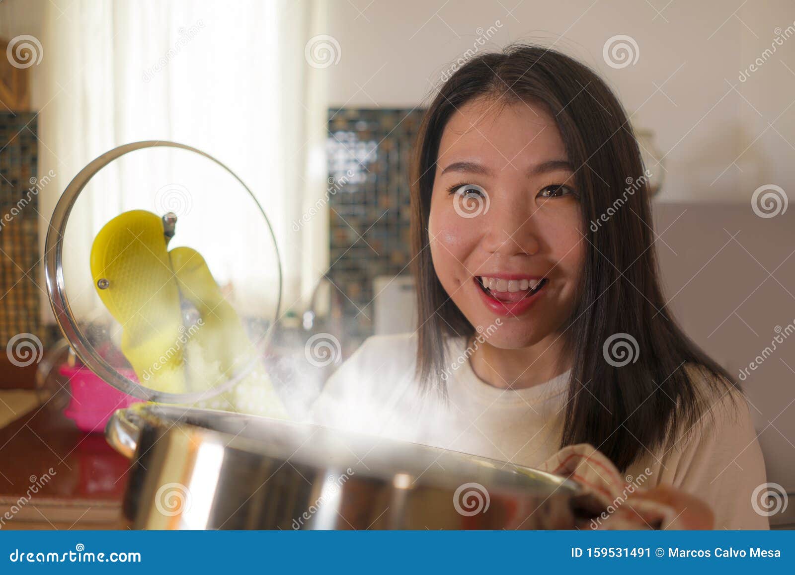 Asian Home Cook Girl Lifestyle Portrait Young Happy And Beautiful