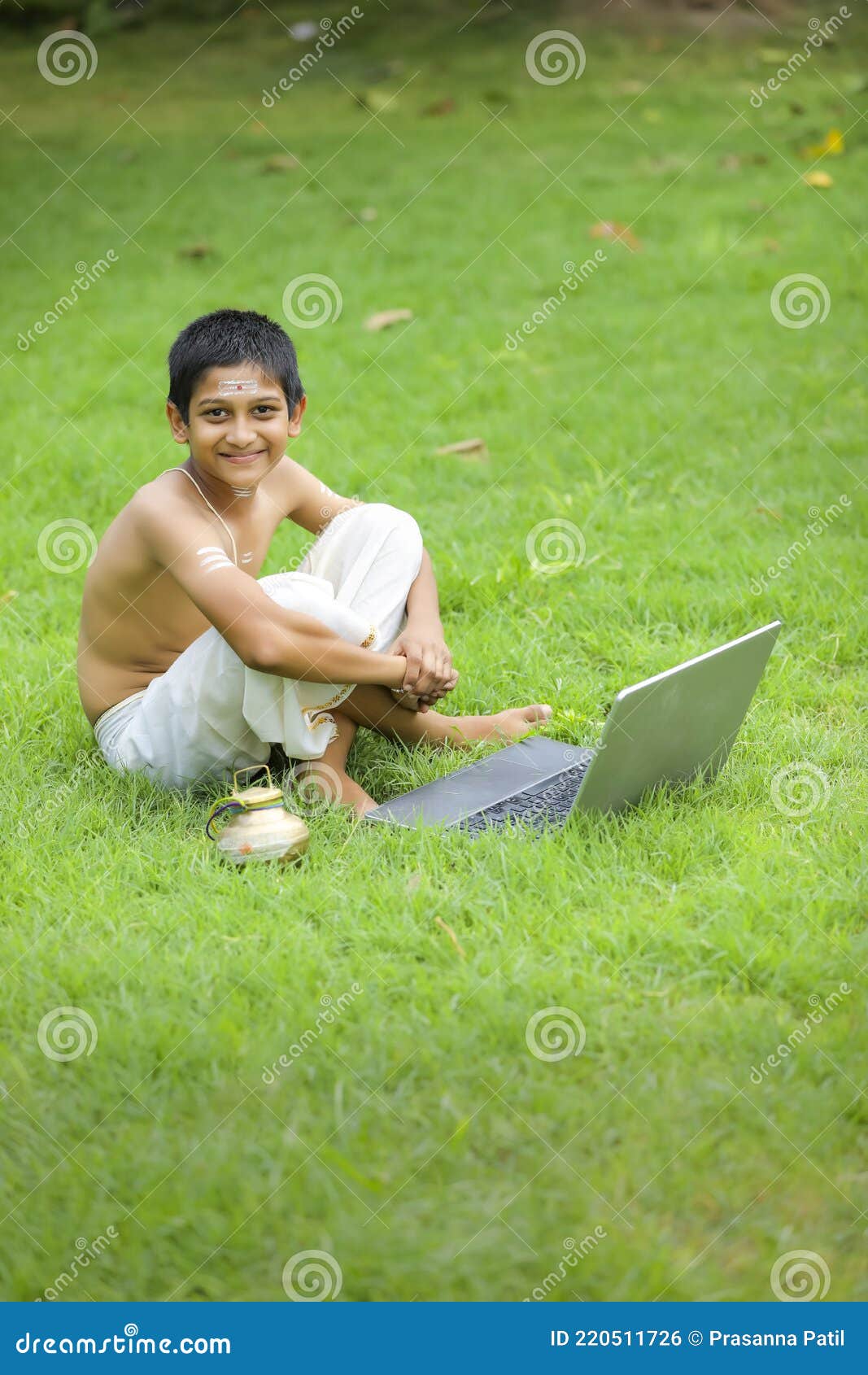 Asian Indian Boy Learning on Laptop, E-learning Concept , Study from ...