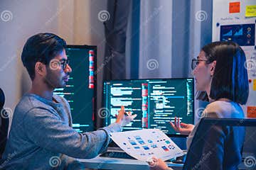 Asian and Indian Developer Devops Team Discussion about Coding Promgram ...