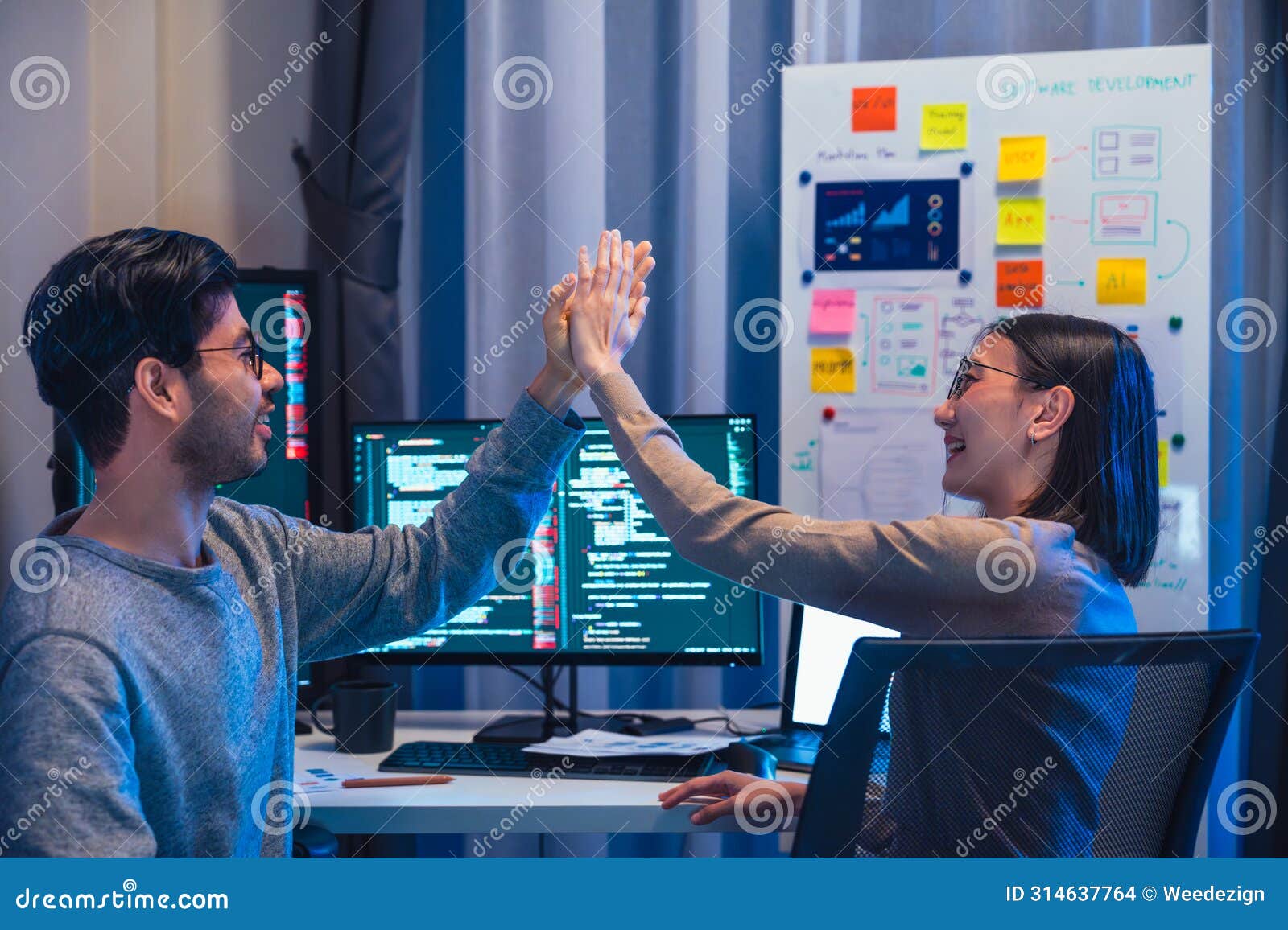 Asian and Indian Developer Team Clapping Hand for Project Success with ...