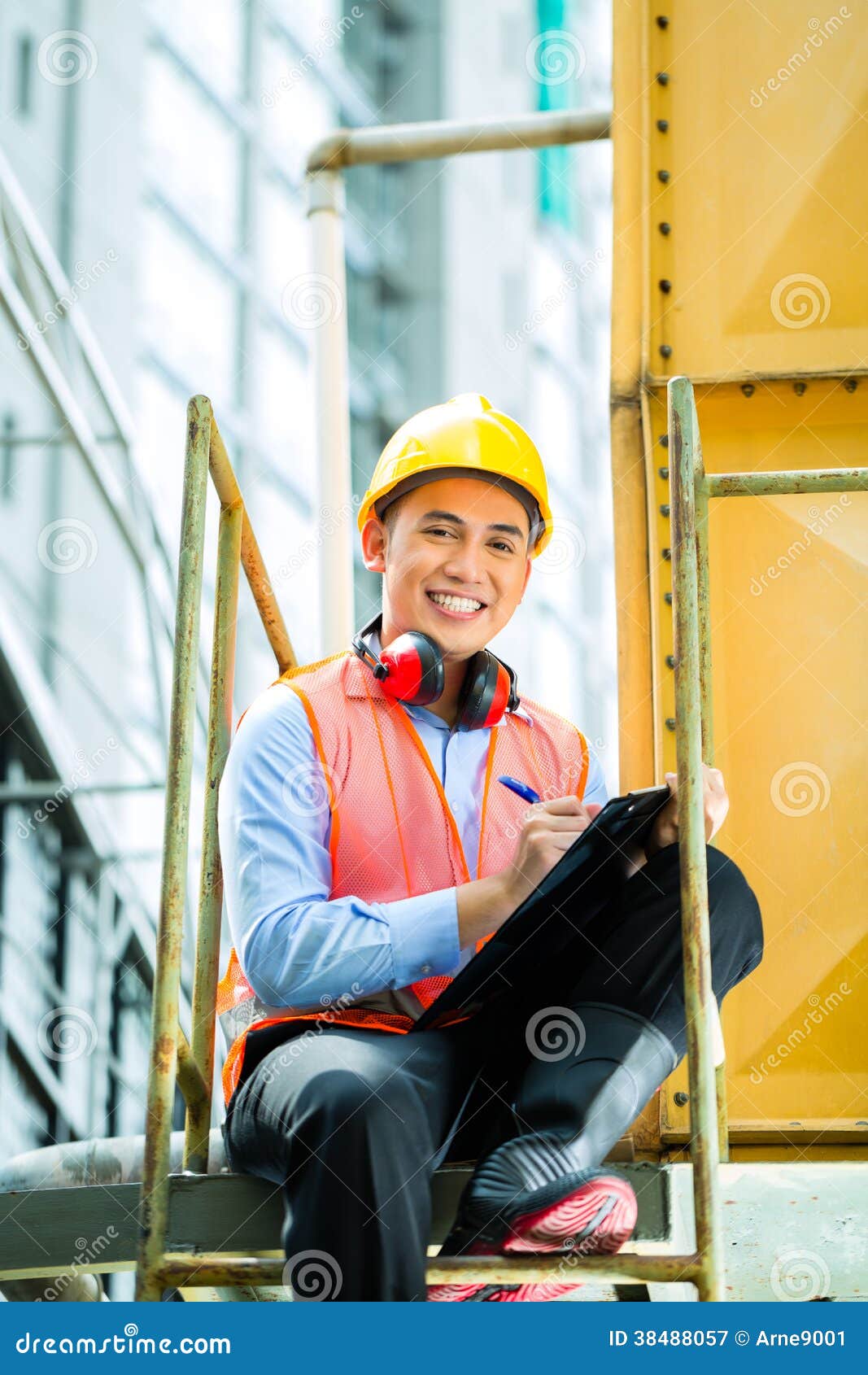 Asian Indonesian Construction Worker on Building Site Stock Image ...