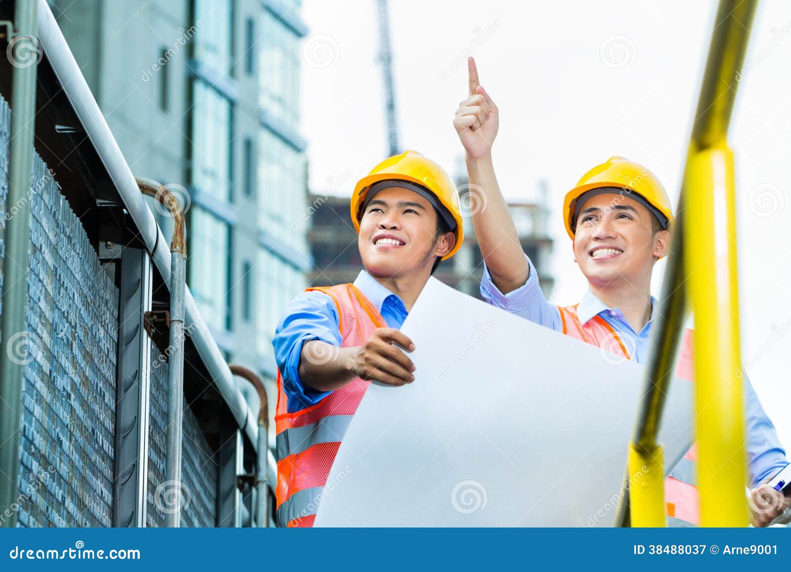 Asian Indonesian Construction Workers on Building Site Stock Image ...