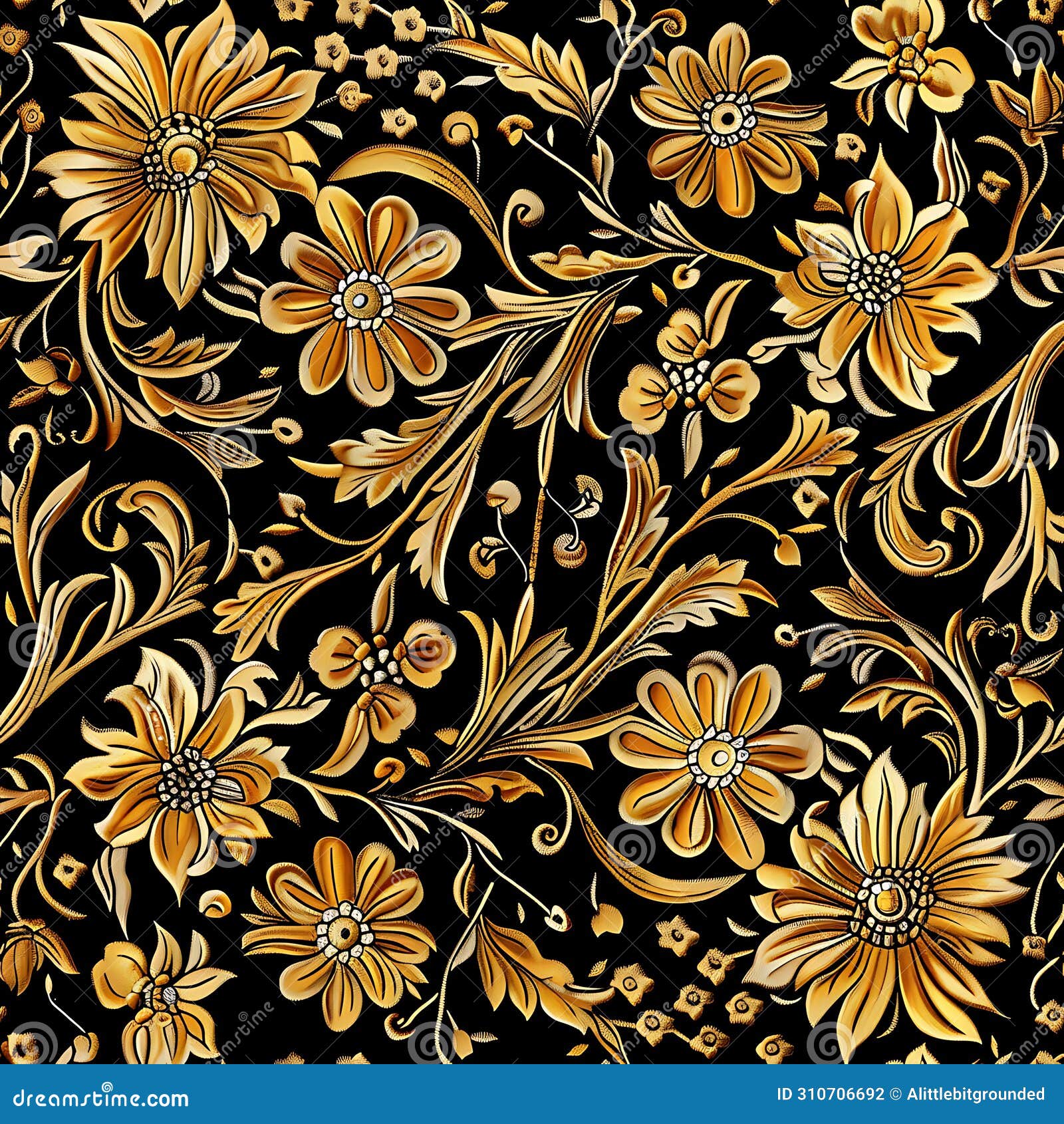 Asian Inspired Repeating Gold Floral Pattern Stock Illustration ...