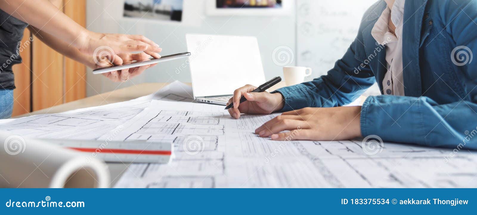 Asian Interior Designer and Partner Brainstorm and Design in Building ...