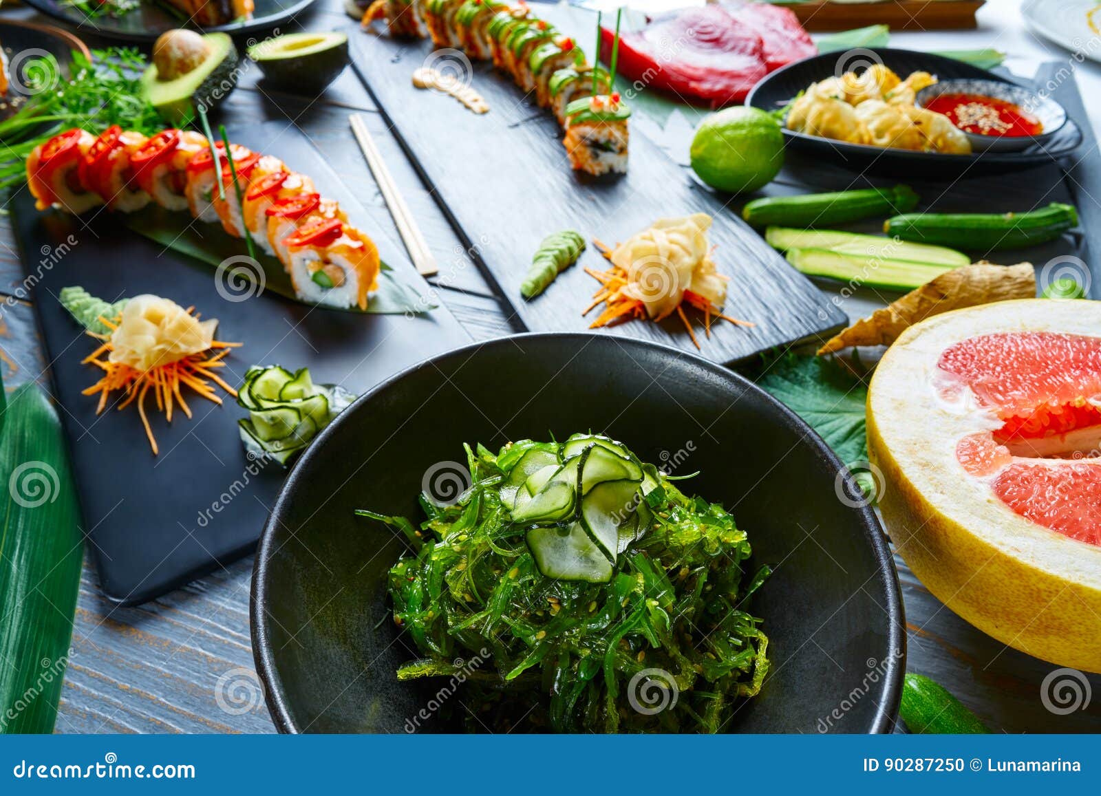 Asian Japan Sushi Varied Recipes with Algae Stock Photo - Image of ...