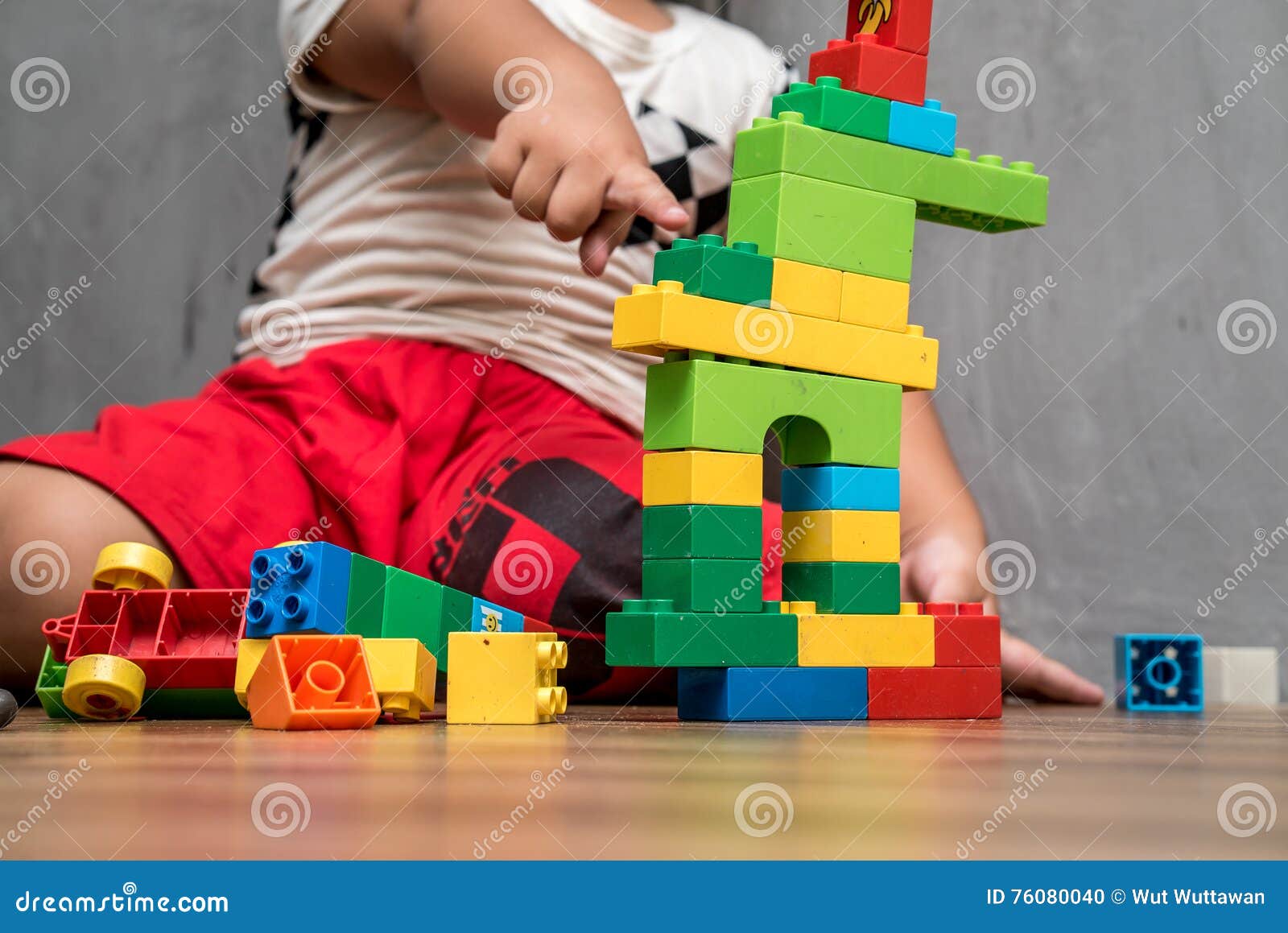 Asian Kid Boy Building House Stock Photo - Image of kindergarten ...