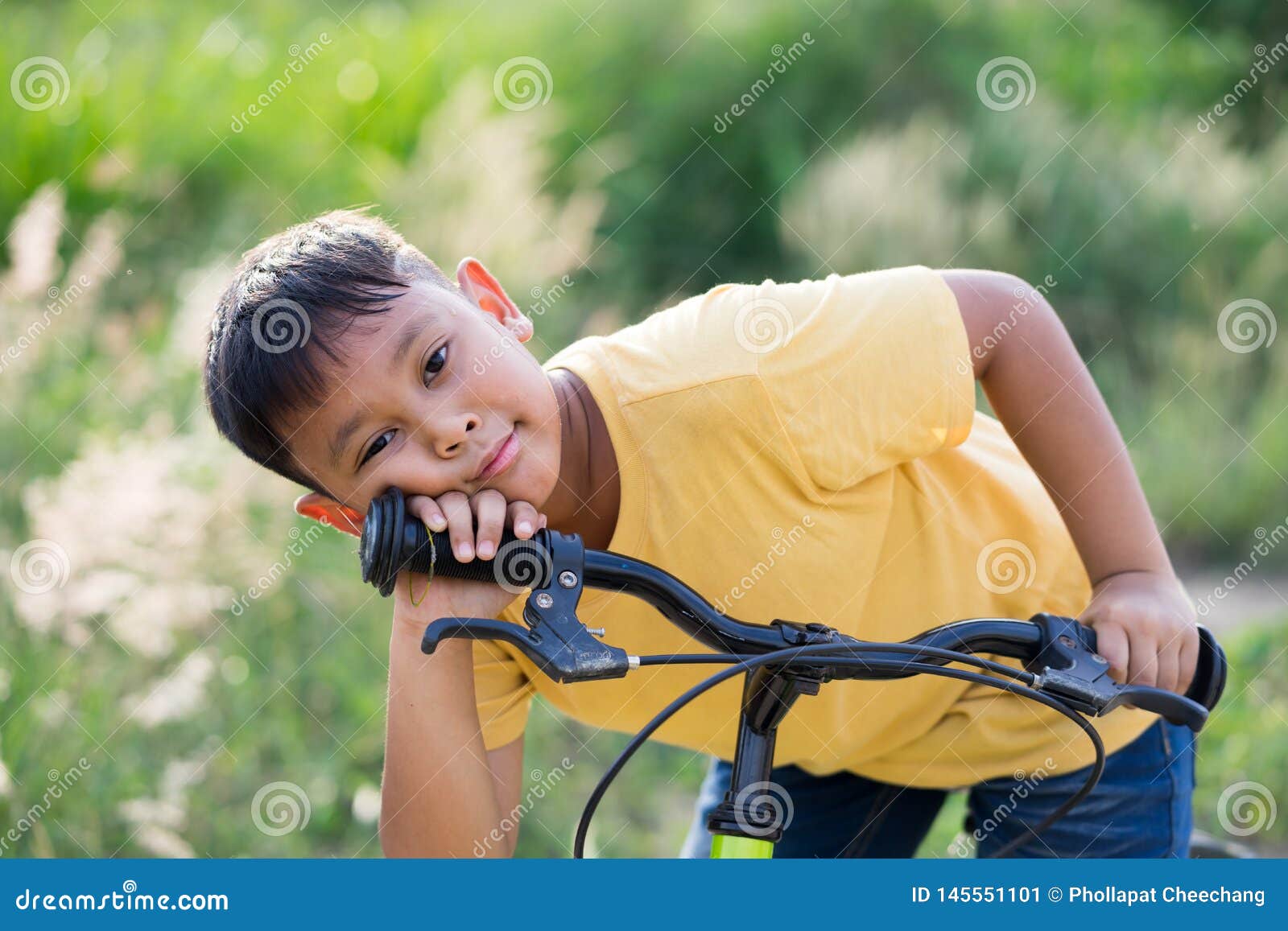Asian Kid Boy Ride Bicycle in Nature Stock Image - Image of activity ...