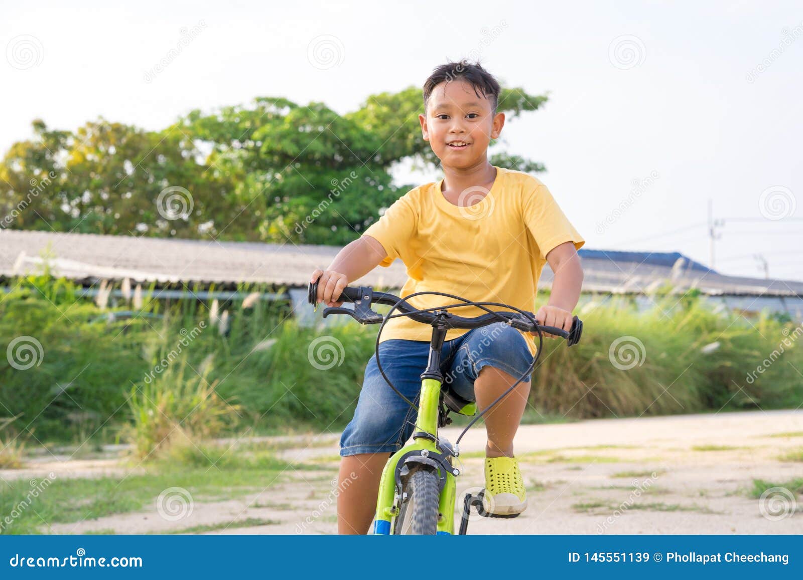 Asian Kid Boy Ride Bicycle in Nature Stock Image - Image of sport, asia ...