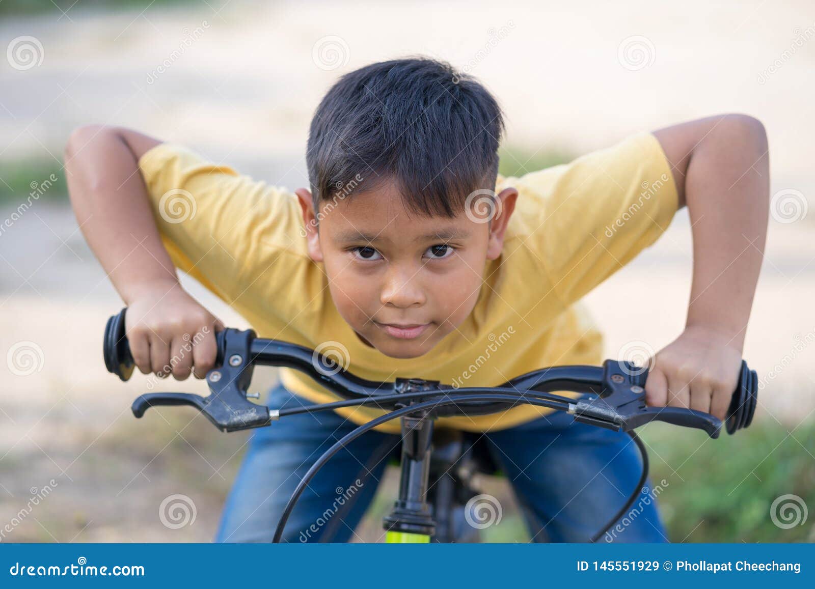 Asian Kid Boy Ride Bicycle in Nature Stock Image - Image of happy ...