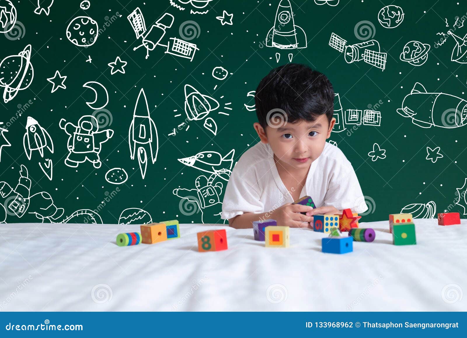 Asian Kid Learning by Playing with His Imagination about Science Stock ...