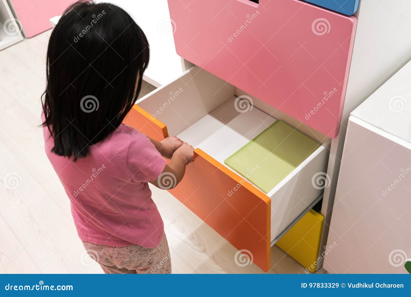 Asian Kid Open Colorful Drawer Stock Image - Image of girl, opening ...