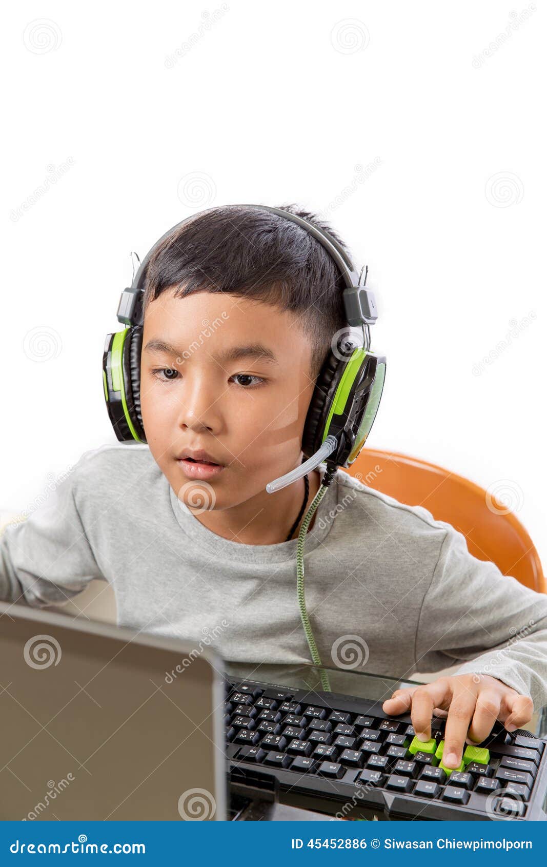 Asian Kid Play Computer Games Stock Photo - Image of cyber, background ...