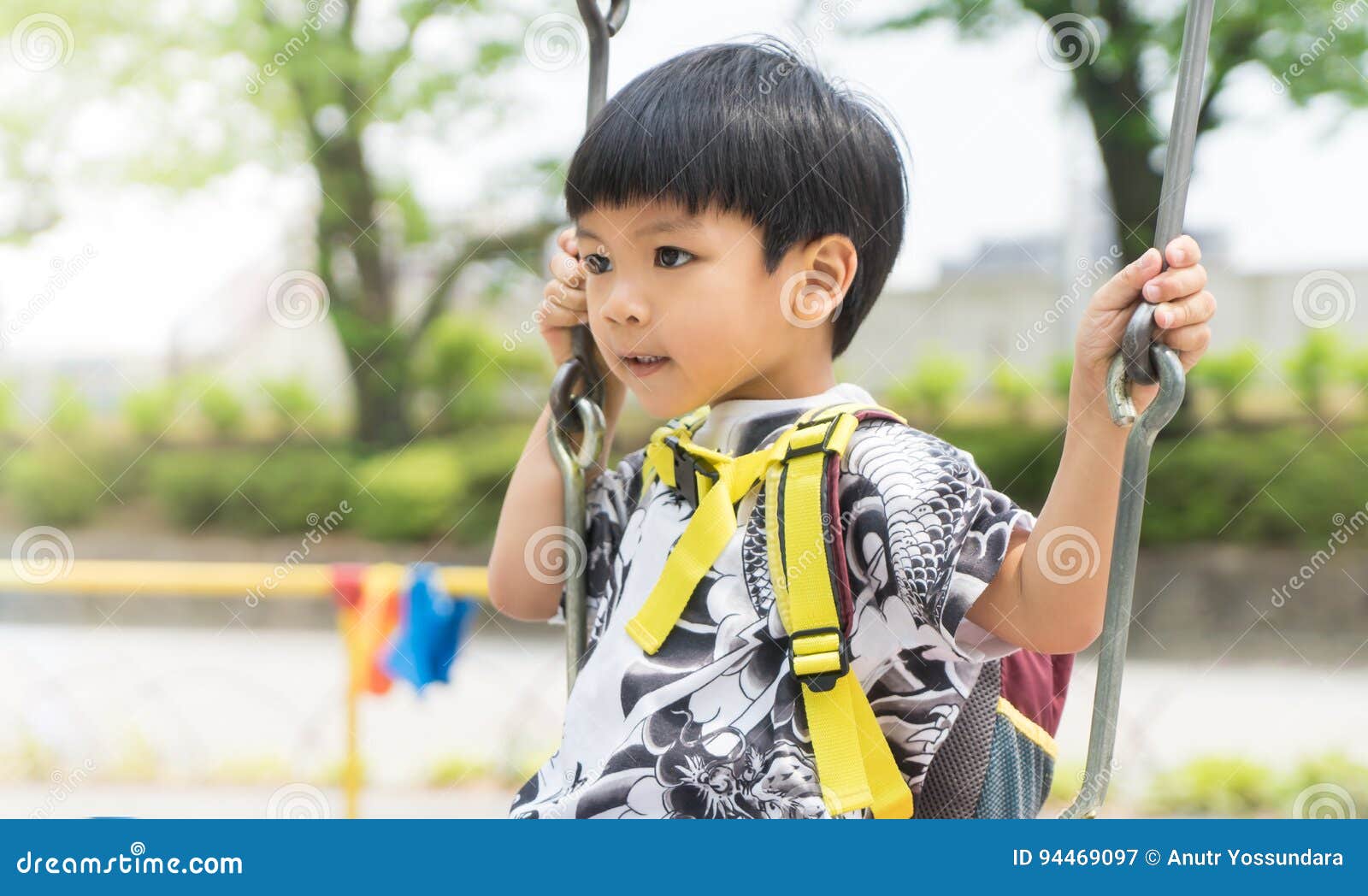 Asian Kid is Swaying on a Swing Stock Image - Image of cute, smiling ...