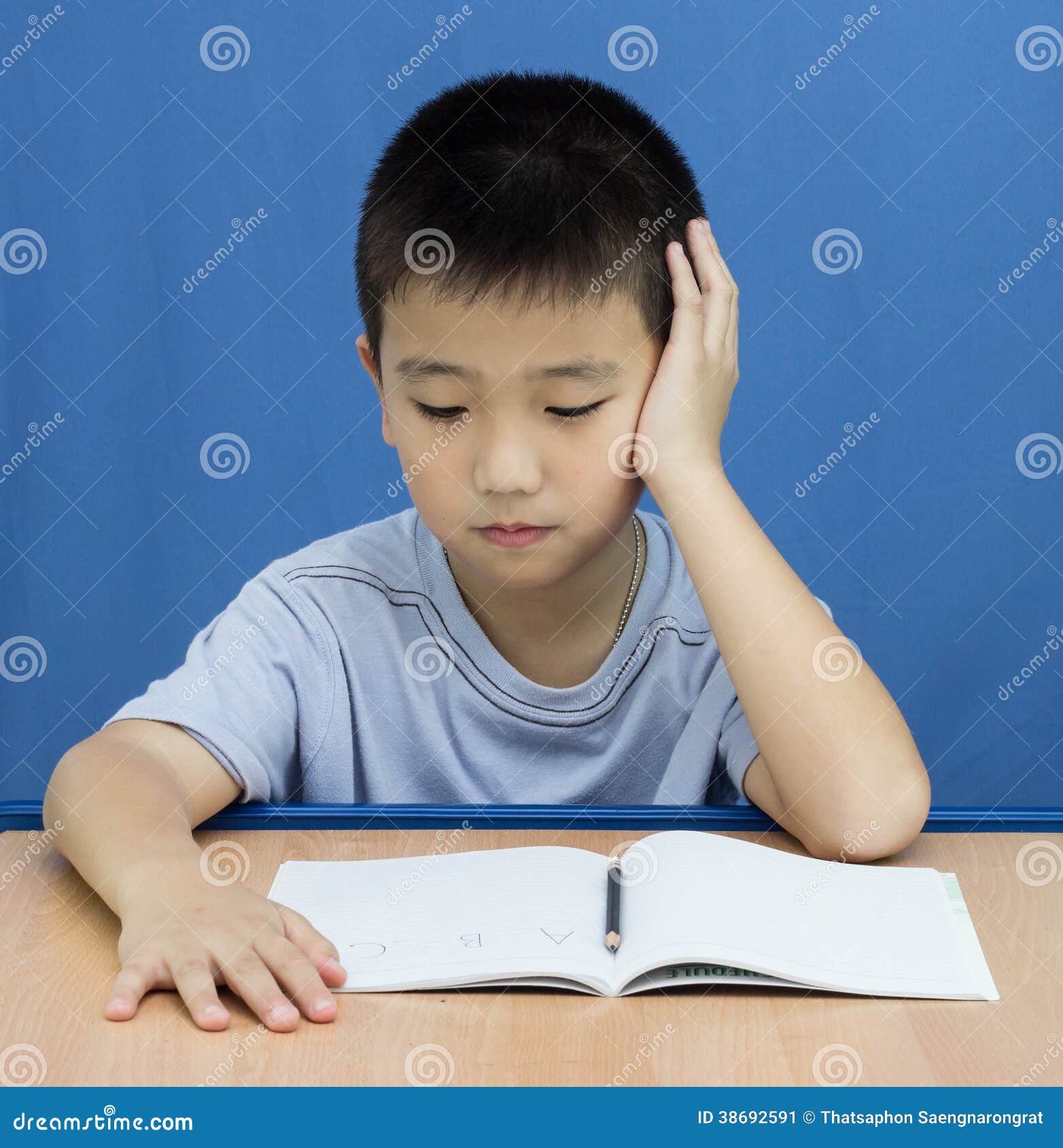 Asian Kid Thinking Something To Write Stock Image - Image of creativity ...