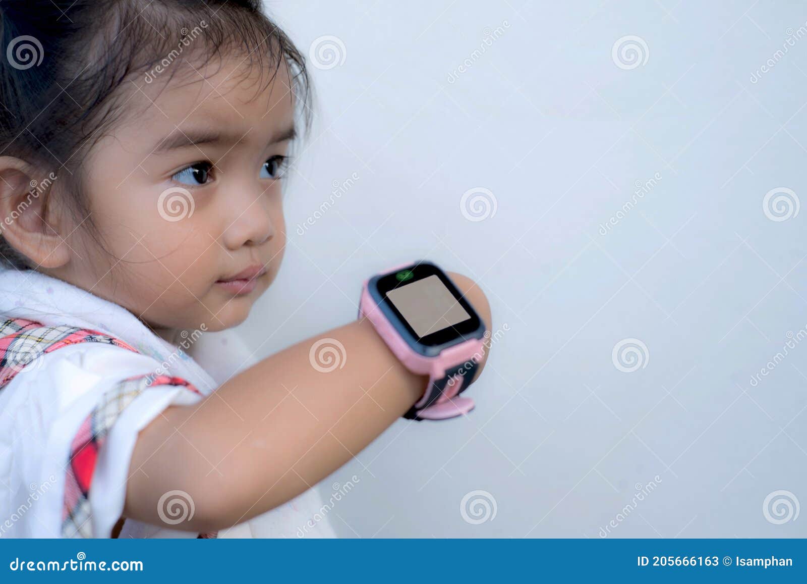 Asian Kid Use Technology Smart Watches with Happy Faces Stock Image ...