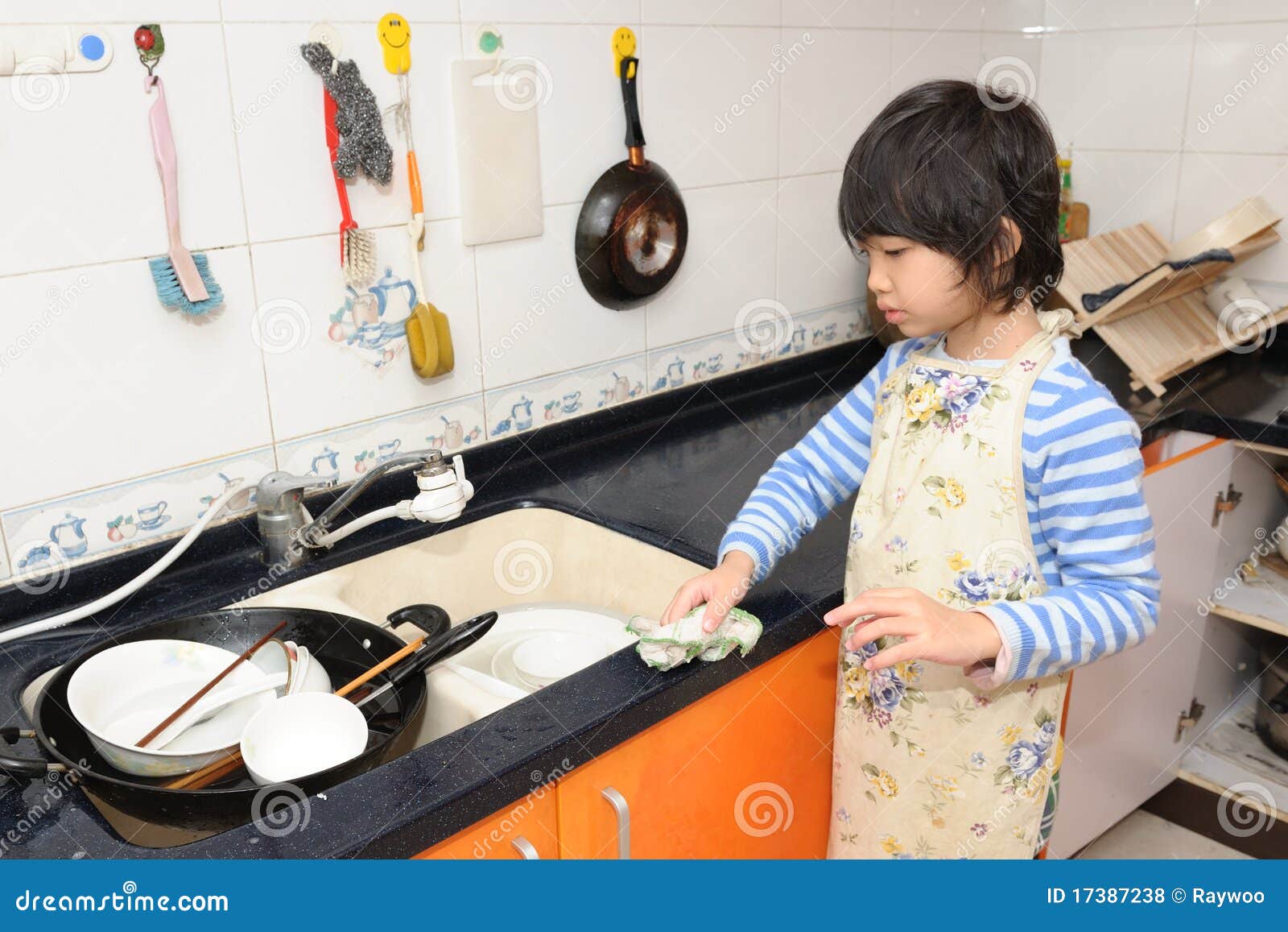 Asian kid washing dishes stock photo. Image of dish, towel - 17387238