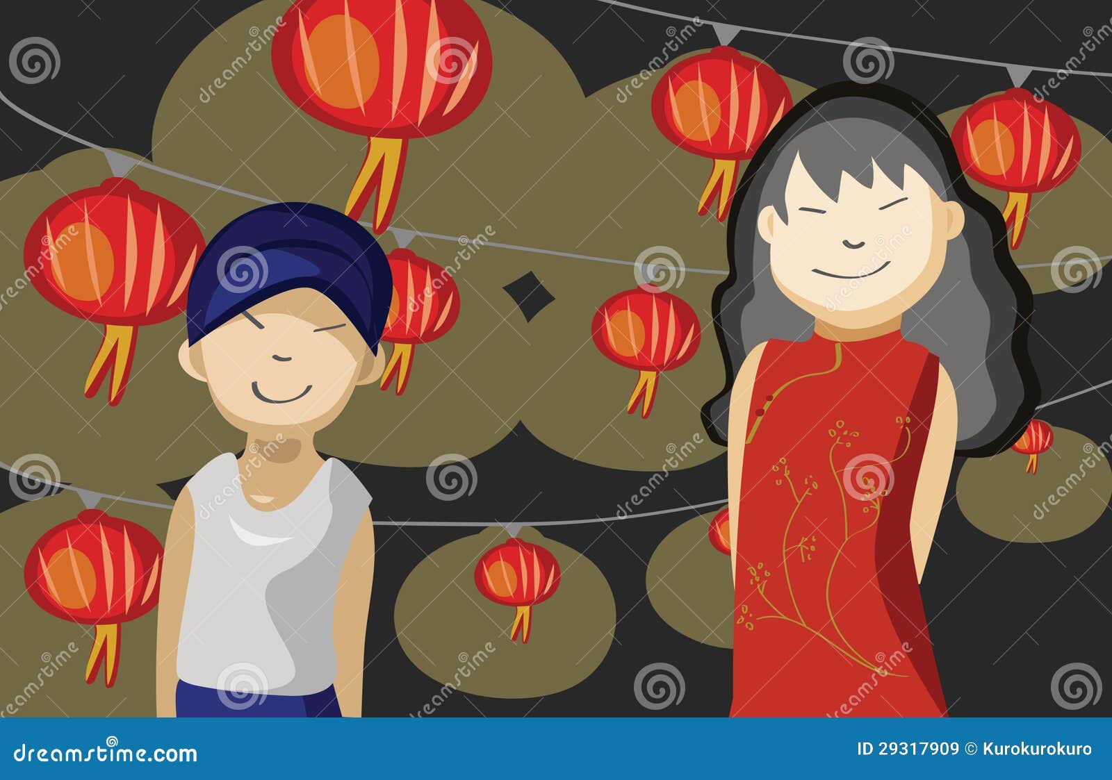 Asian Kids stock vector. Illustration of lantern, characters - 29317909