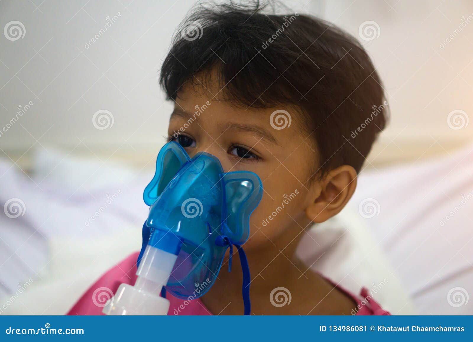 Asian Kids Boy 3 Years Old Has Sick in Nebulizer Mask Stock Image ...