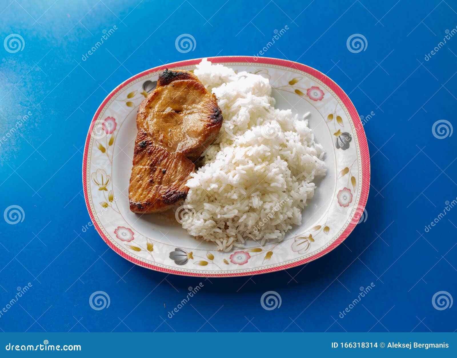 Asian Kitcken, Fried Chicken with White Rice on the Plate Stock Photo ...