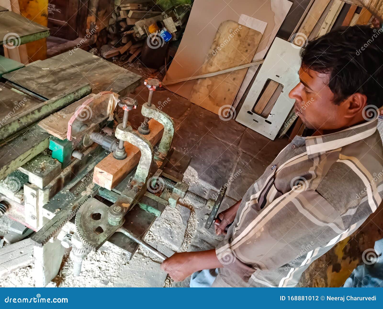 An Asian Labour Operating Wood Chopper Machine at Workshop Editorial ...