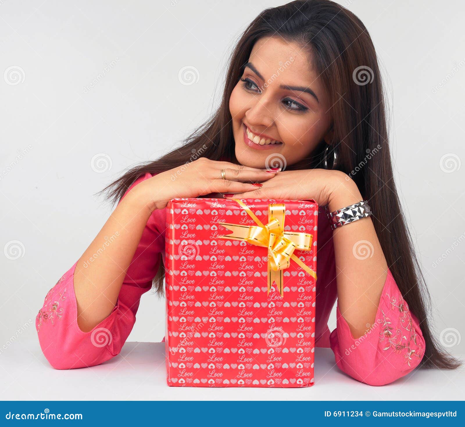 Asian lady with a gift box stock photo. Image of attractive - 6911234