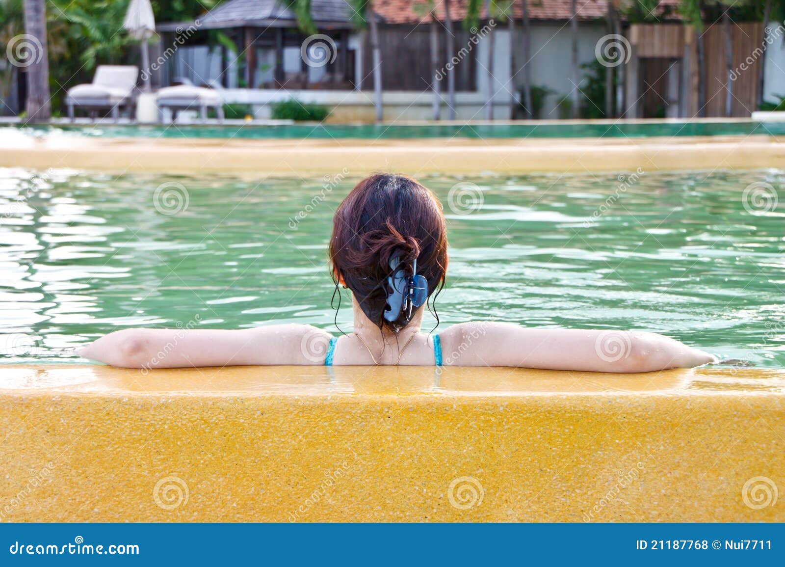 A Asian Lady Relaxing in Swimming Pool Stock Photo - Image of exotic ...