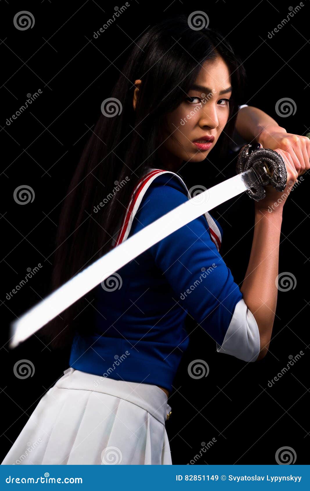 Asian Lady with Sword in Studio Stock Image - Image of metal, steel ...