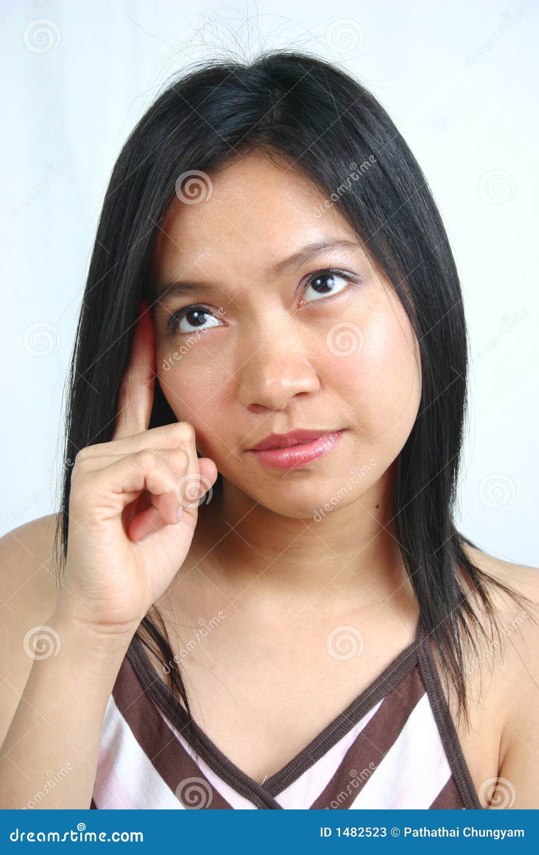 Asian lady thinking stock image. Image of asian, black - 1482523
