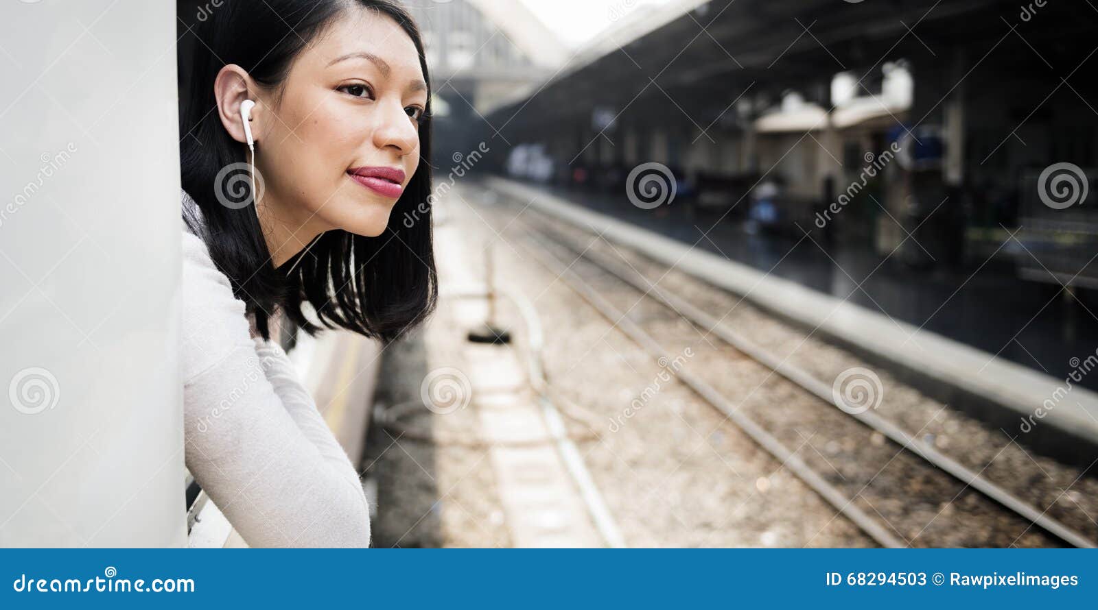 Asian Lady Traveling Commute Train Concept Stock Image - Image of ...