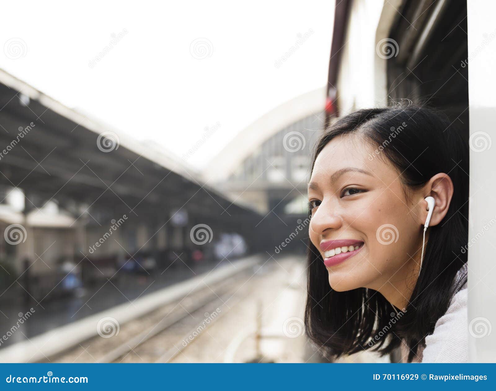 Asian Lady Traveling Commute Train Concept Stock Image - Image of train ...