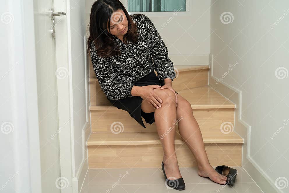Asian Lady Woman Patient Fall Down The Stairs Because Slippery Surfaces