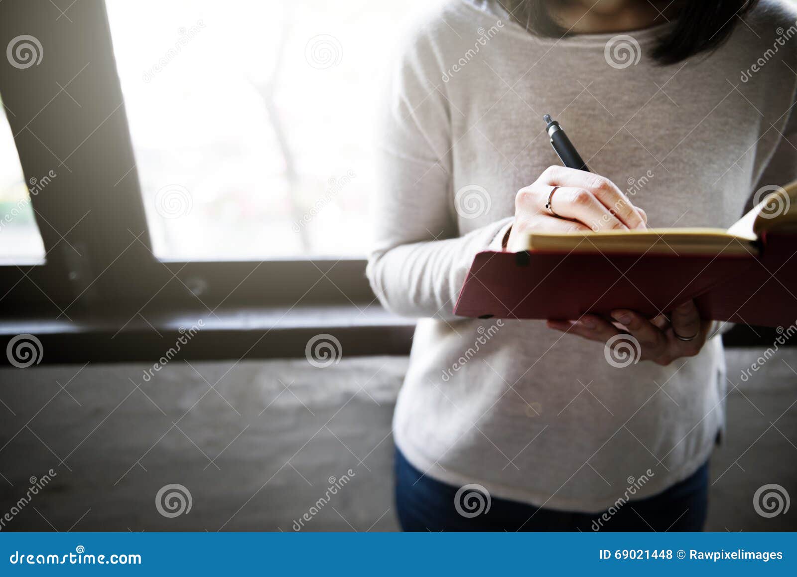 Asian Lady Writing Notebook Diary Concept Stock Photo - Image of ...
