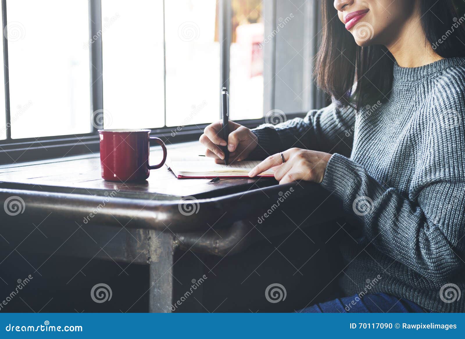 Asian Lady Writing Notebook Diary Concept Stock Photo - Image of ...