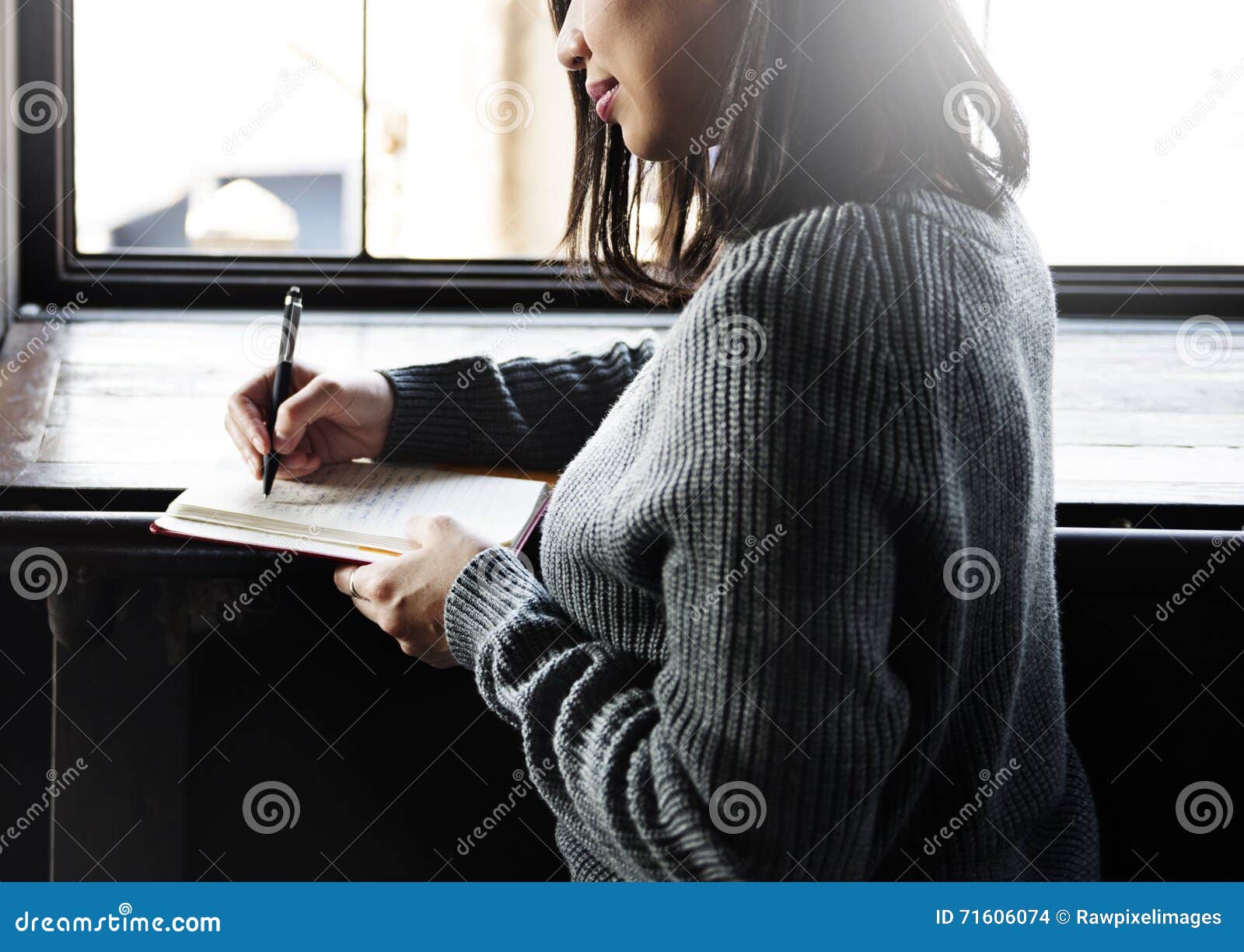 Asian Lady Writing Notebook Diary Concept Stock Photo - Image of ...