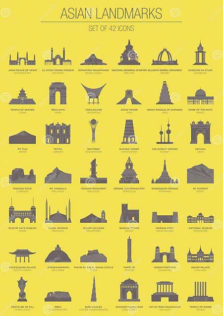 Asian Landmarks stock vector. Illustration of east, iconic - 52579903