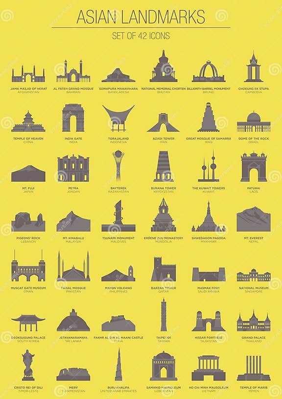 Asian Landmarks stock vector. Illustration of east, iconic - 52579903