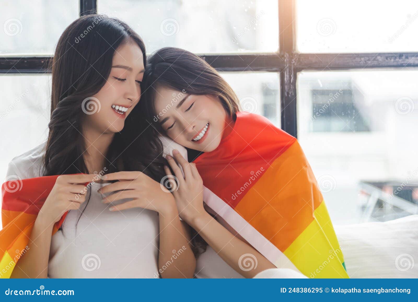 Asian Lgbt Couple Or Lesbian Couple Happy Young Asia Homosexual Women