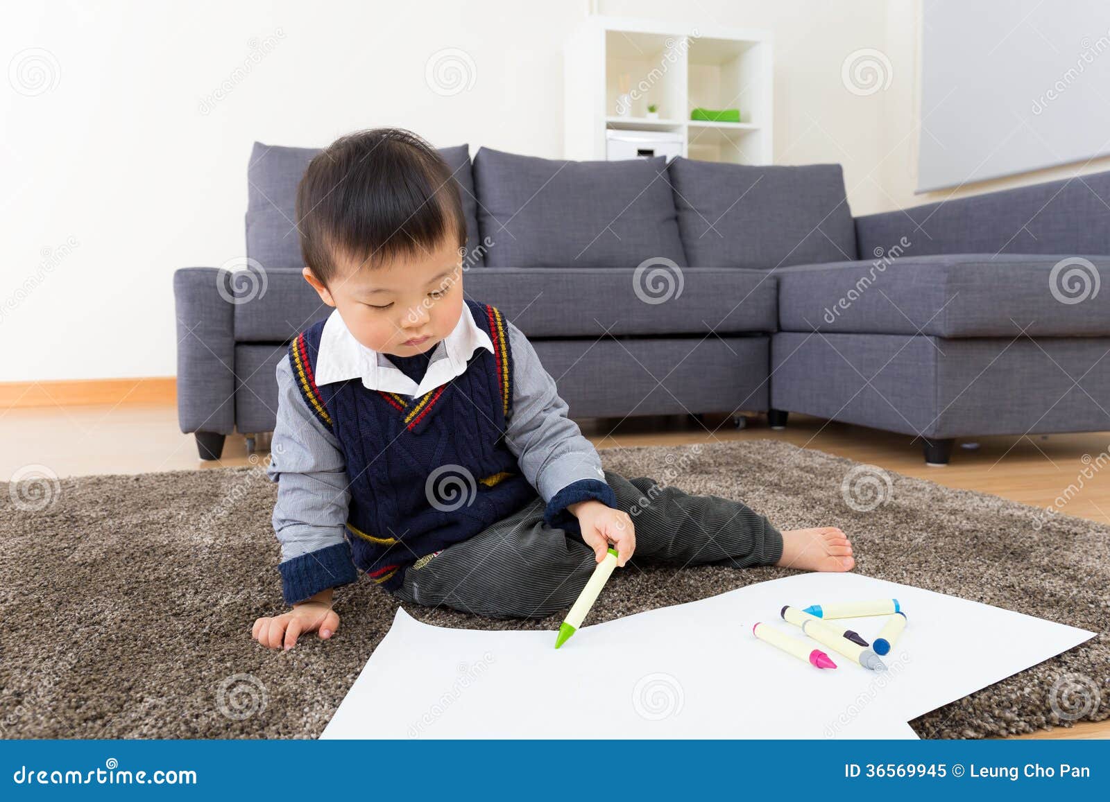 Asian Little Boy Drawing Picture Stock Image - Image of colourful ...