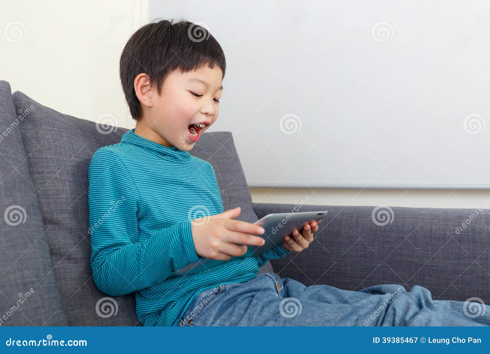 Asian Little Boy Feel Exciting for Using Tablet Stock Image - Image of ...