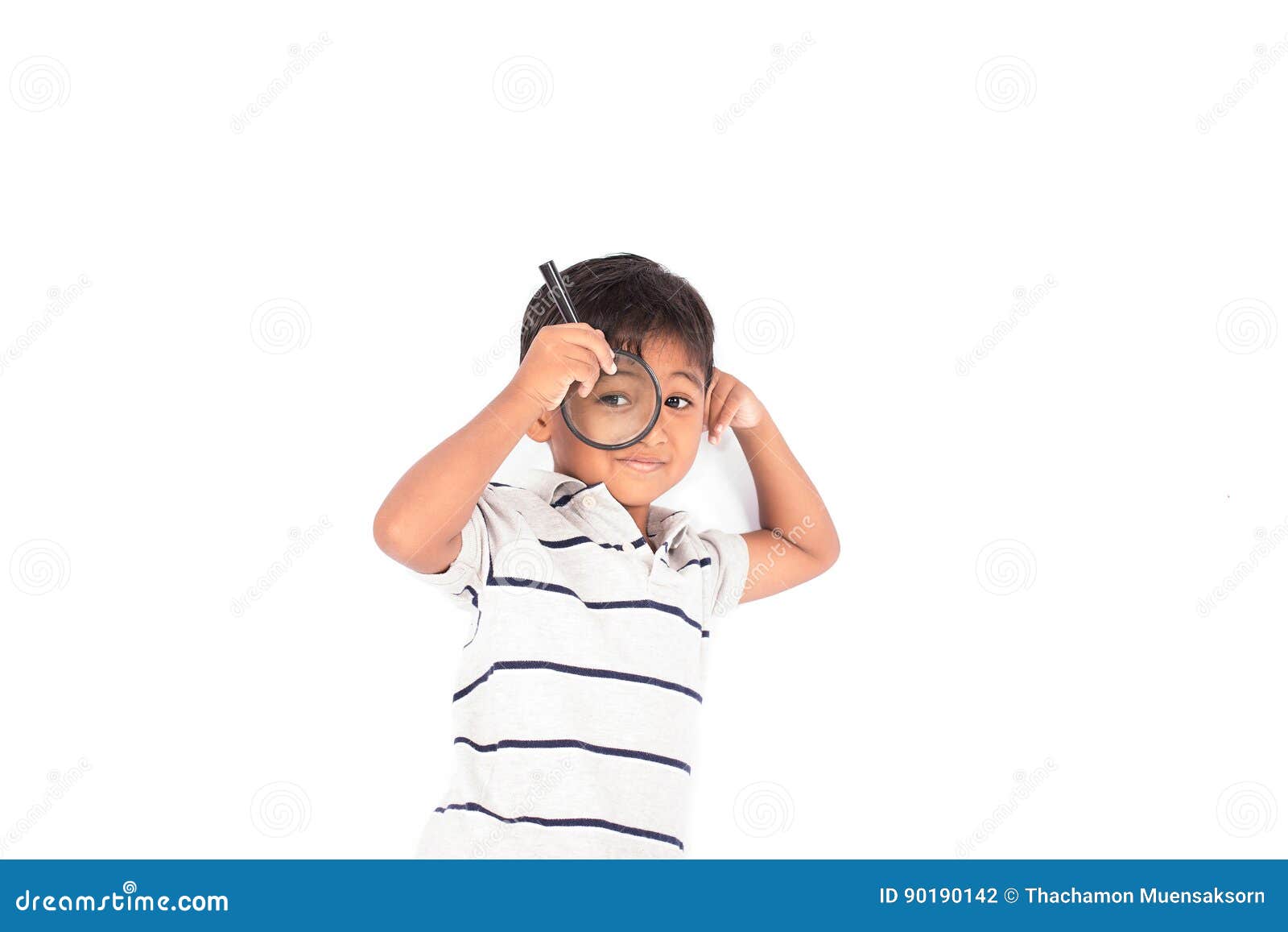 Asian Little Boy Play Magnifying Glass Stock Photo - Image of ...