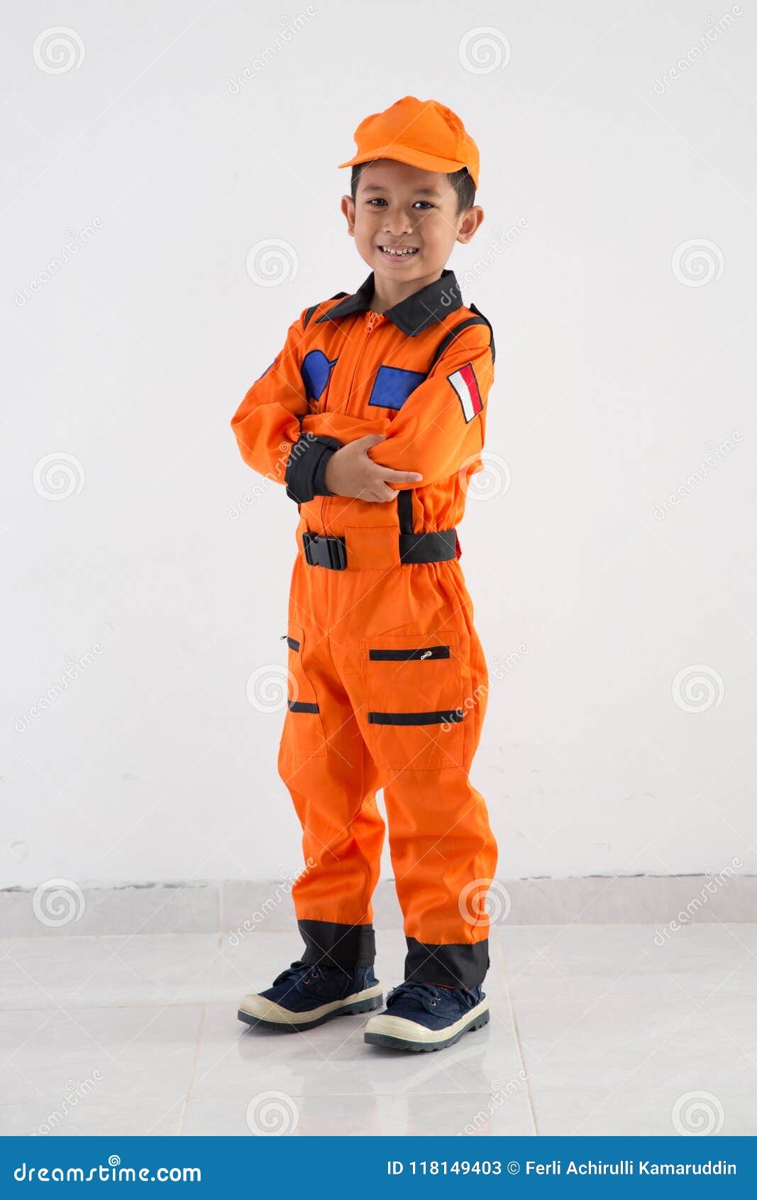 Asian Little Boy with Technician, Engineer or Astronaut Uniform Stock ...