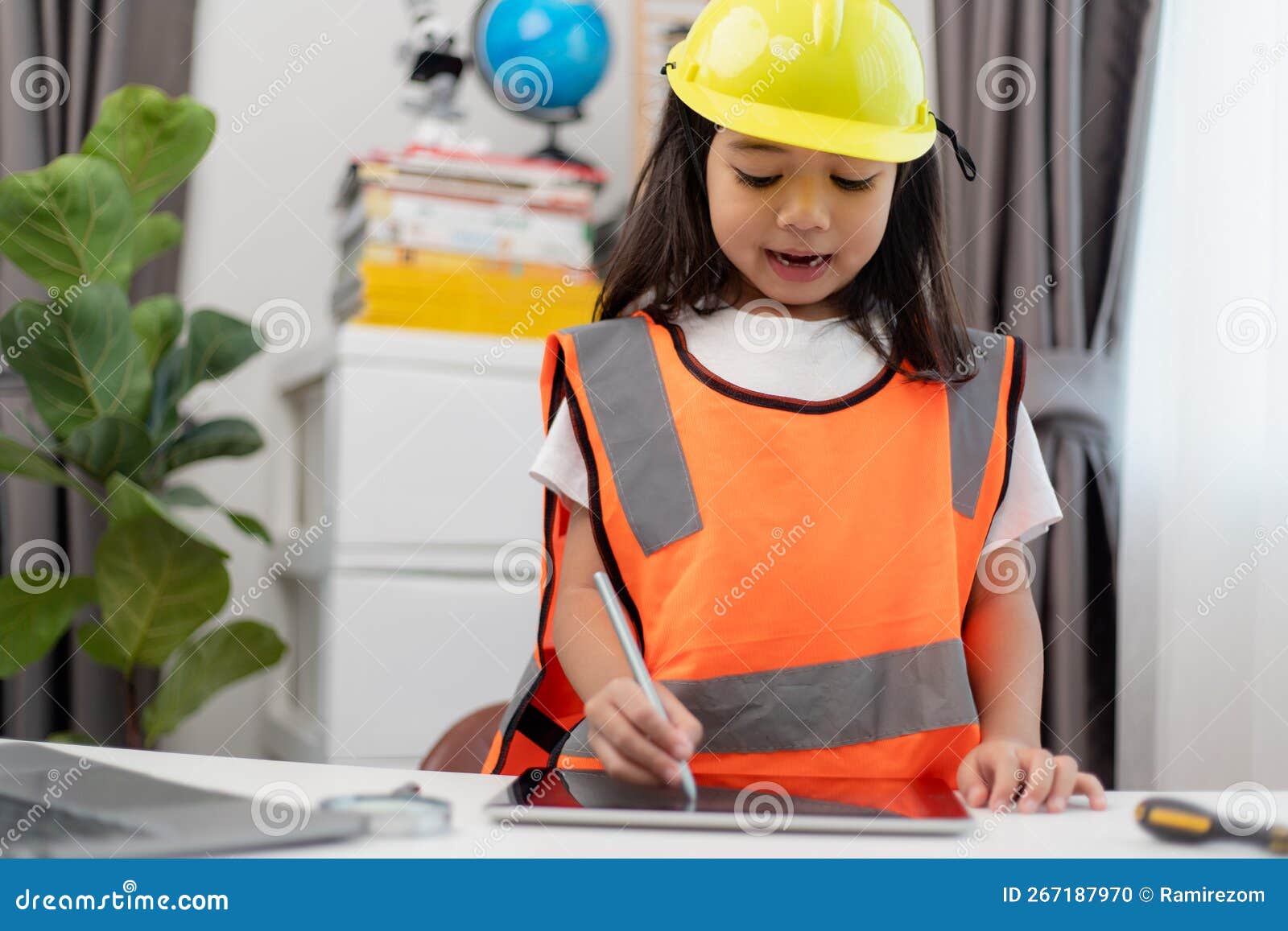 Asian Little Girl Future Engineers Stock Photo - Image of worker ...