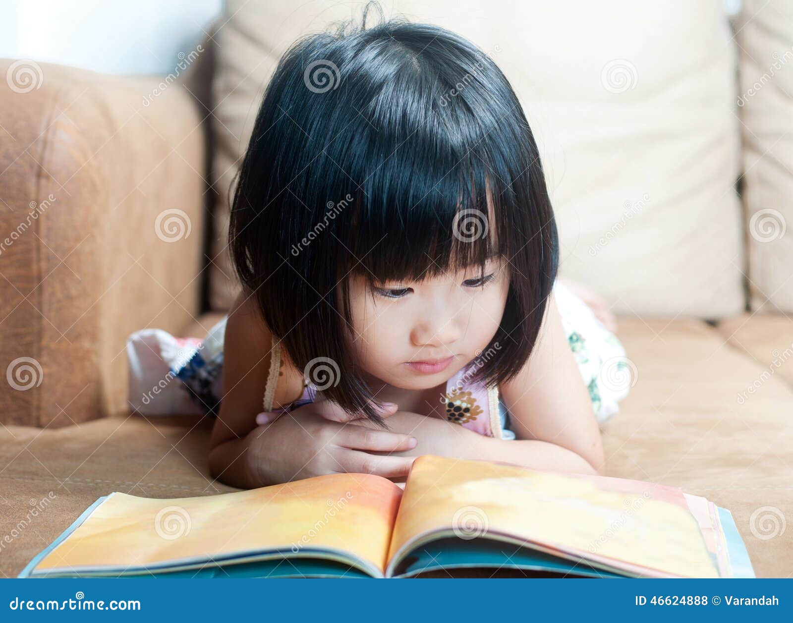 Asian Little Girl Reading Book Stock Photo - Image of book, lifestyle ...