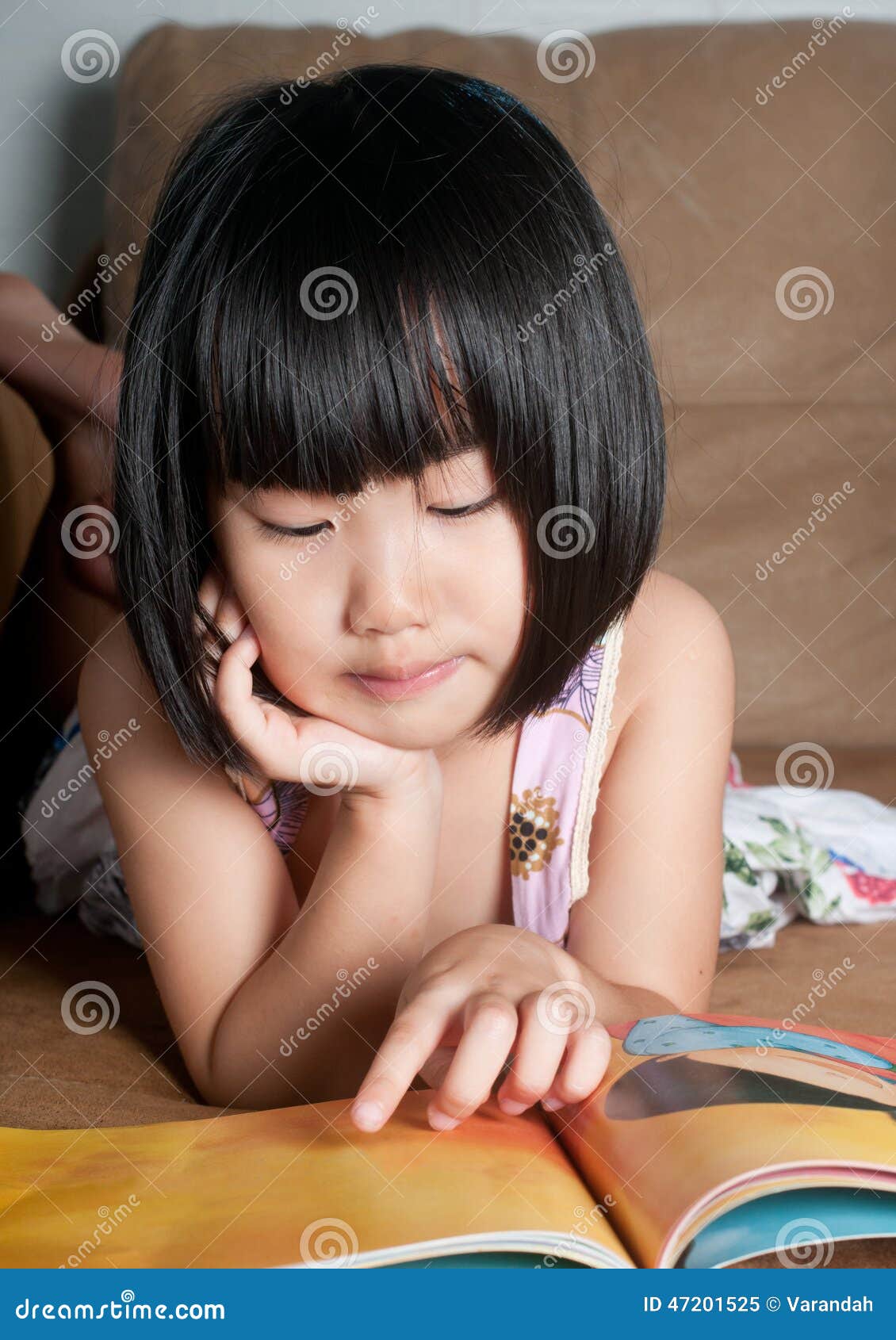 Asian Little Girl Reading Book Stock Image - Image of little, book ...