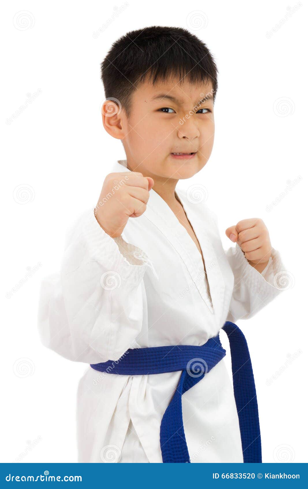 Little Boy Karate Shows The Techniques Of The Japanese Martial Art Of ...